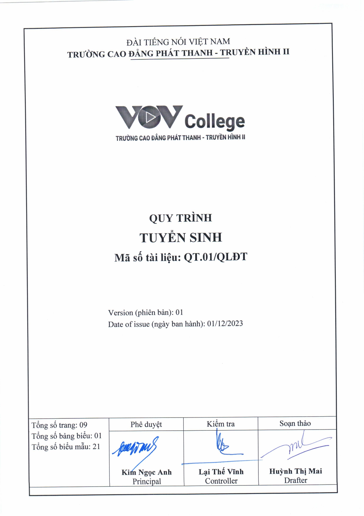 Quy trình tuyển sinh | vov.edu.vn