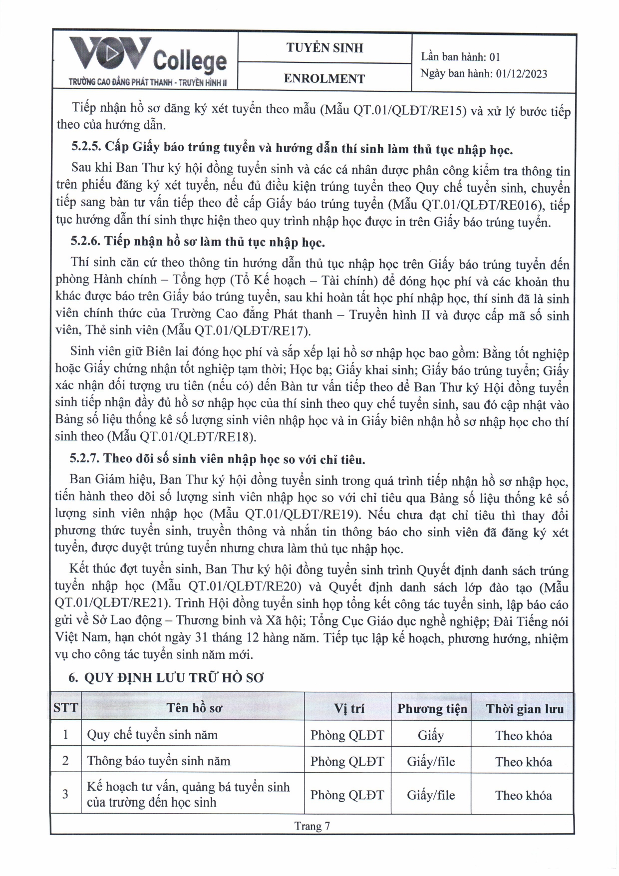 Quy trình tuyển sinh | vov.edu.vn